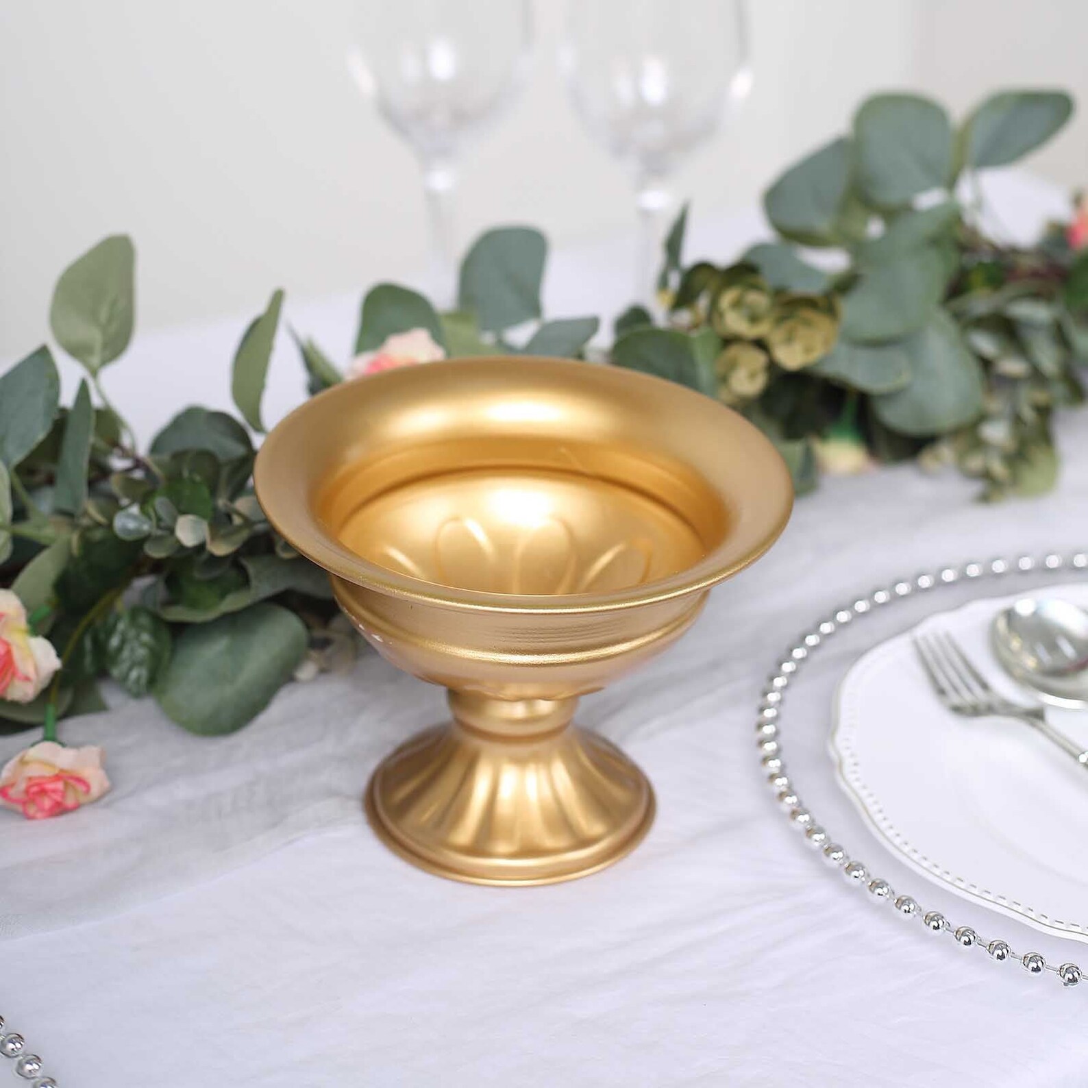 2 Pack | 4" Gold Metal Wine Goblet Style Urn Flower Table Vase, Antique ...