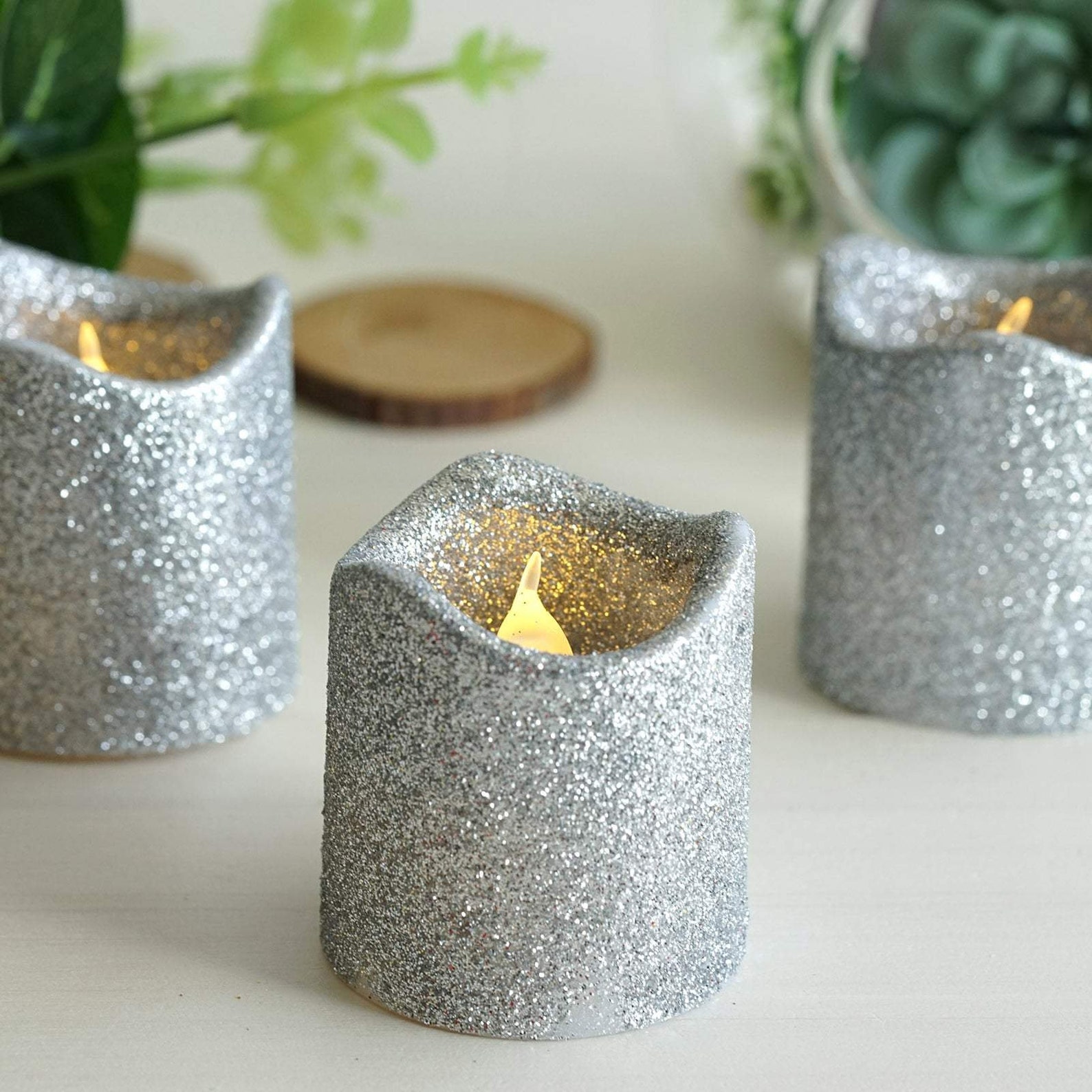 12 Pack Silver Glitter LED Flameless Candles Battery Operated - Etsy