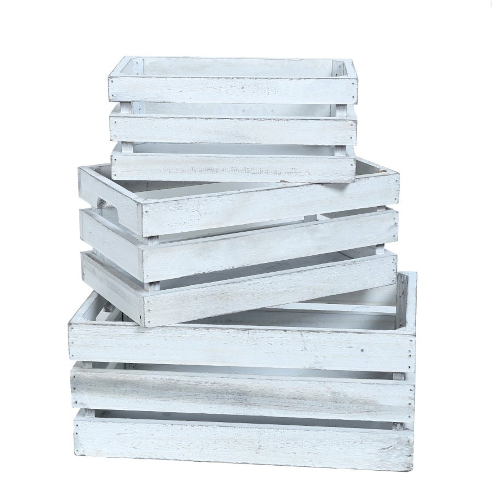 Set of 3 Whitewashed Wood Crates Rustic Boxes Boho Vintage - Etsy