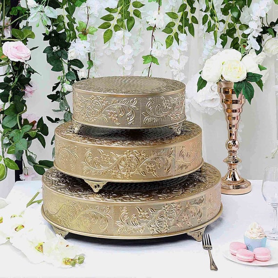 18 Embossed Round Cake Plateau Gold Cake Stand Metal - Etsy