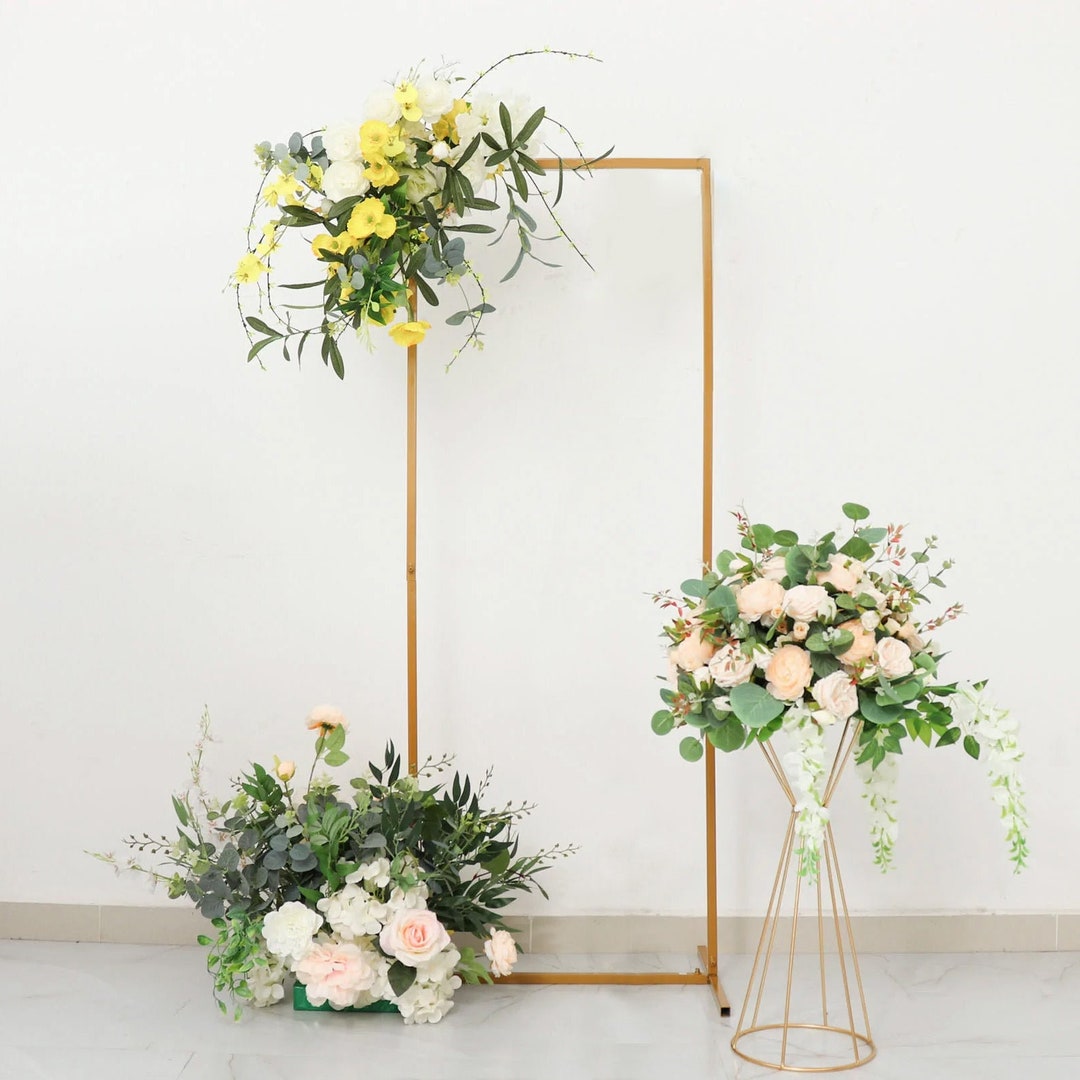 6.5ft Gold Metal Frame Wedding Arch, Rectangular Backdrop Stand, Floral ...
