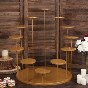 29" Tall Gold Metal Tiered Cupcake Stand, 12-arm Round Dessert Plate ...