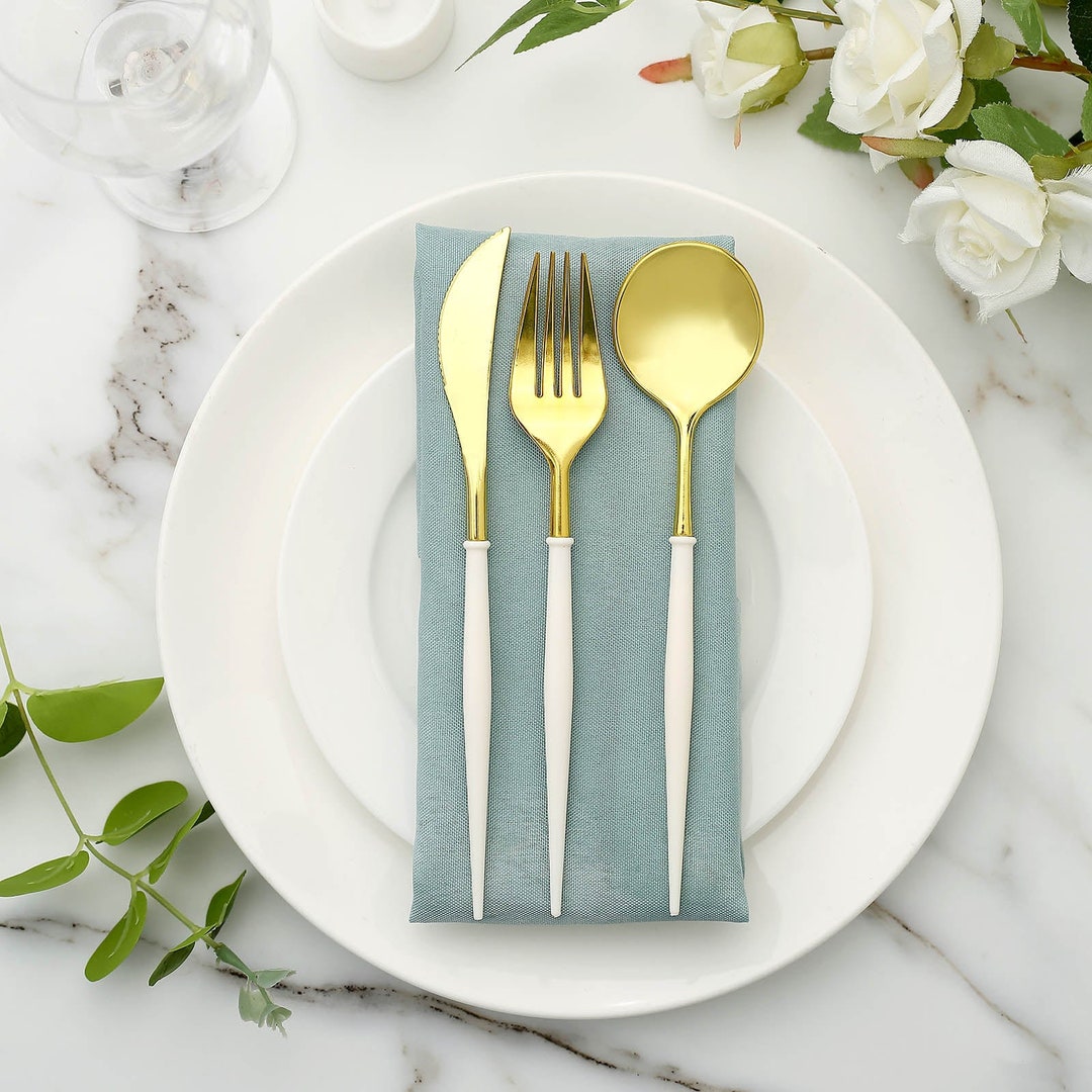 24 Pack 8 Gold Modern Flatware Set Heavy Duty Plastic - Etsy