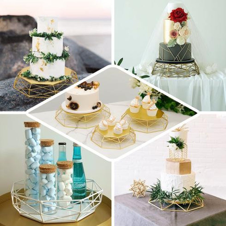 Gold Geometric Cake Stand Set Cake Riser REVERSIBLE Dessert | Etsy