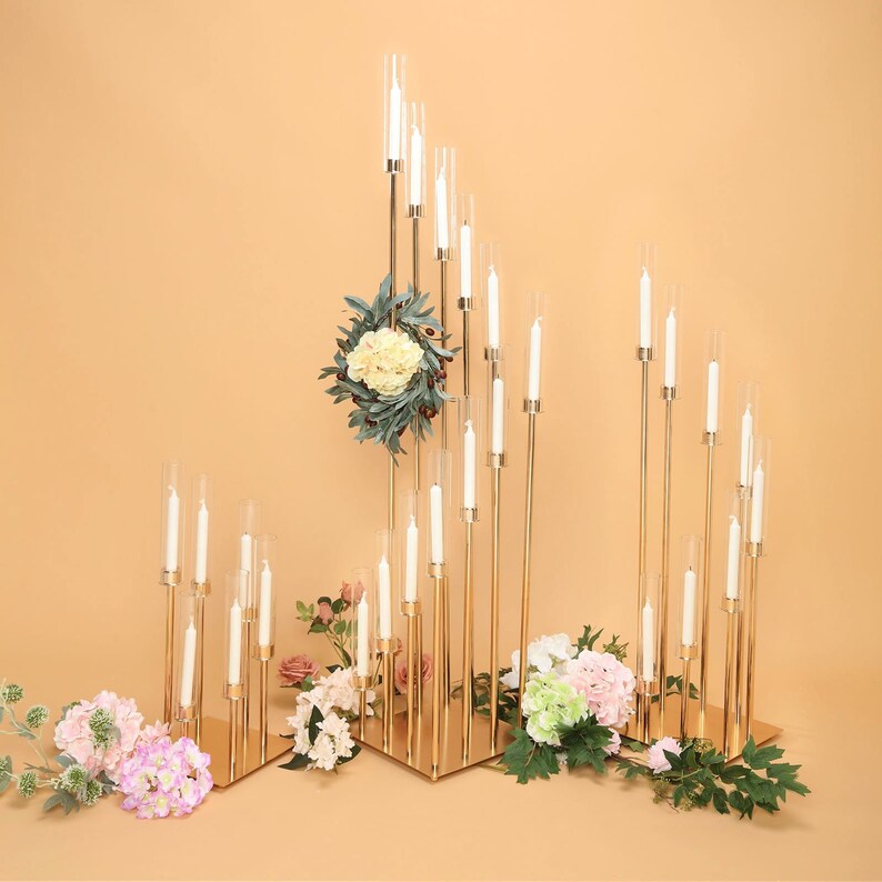 6 Arms Candelabra With Glass Shades Large Candle Arrangement - Etsy