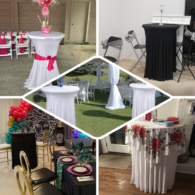 Round Spandex Tablecloth, Highboy Cocktail Table Cover With Natural ...
