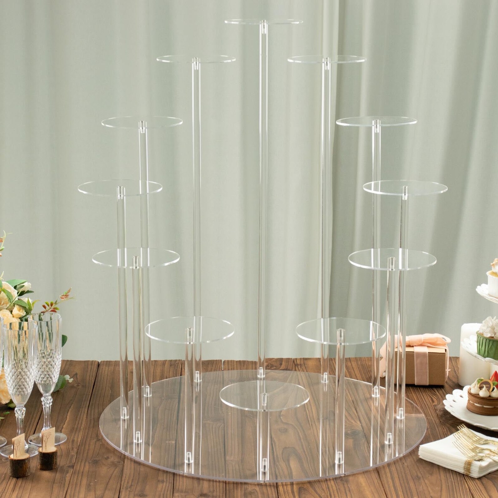 29" Tall 12-arm Tiered Clear Acrylic Dessert Display Stand, Multi-layer ...