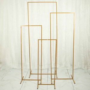 Set of 4 | Gold Metal Frame Wedding Arch, Rectangular Backdrop Stand ...
