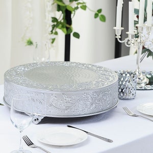 18" Embossed Round Cake Plateau, Silver Cake Stand, Metal Cake Stand ...