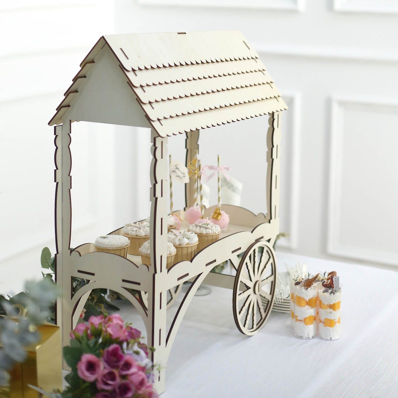 25" Mini Natural Wooden Candy Cart Sweet Stall Display Stand, Wooden ...