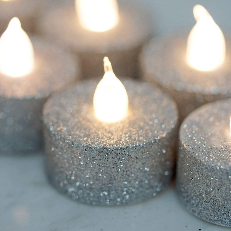Silver Glitter LED Candles, Flameless Candles, LED Party Candles ...