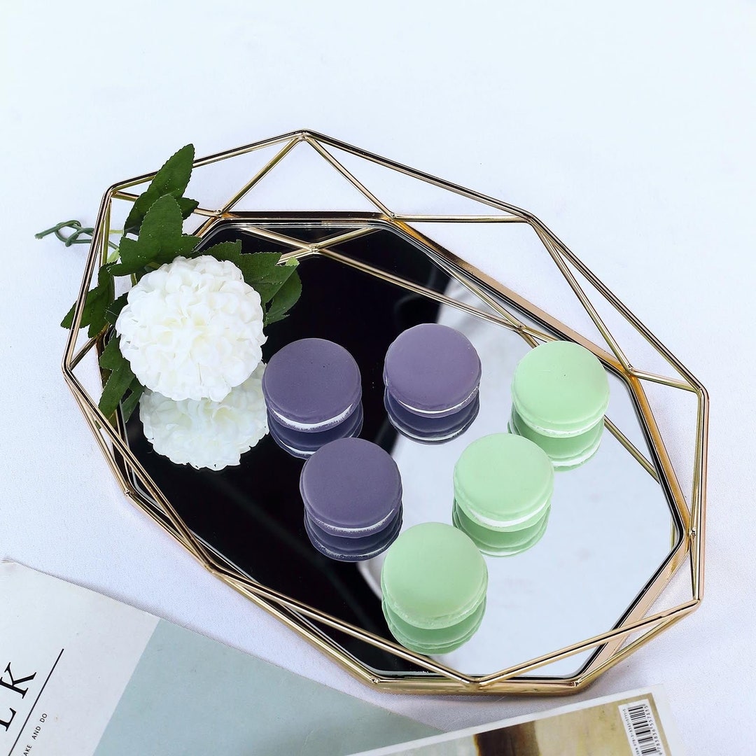 14" X 9" Gold Metal Geometric Serving Tray - Octagon Mirrored Vanity ...