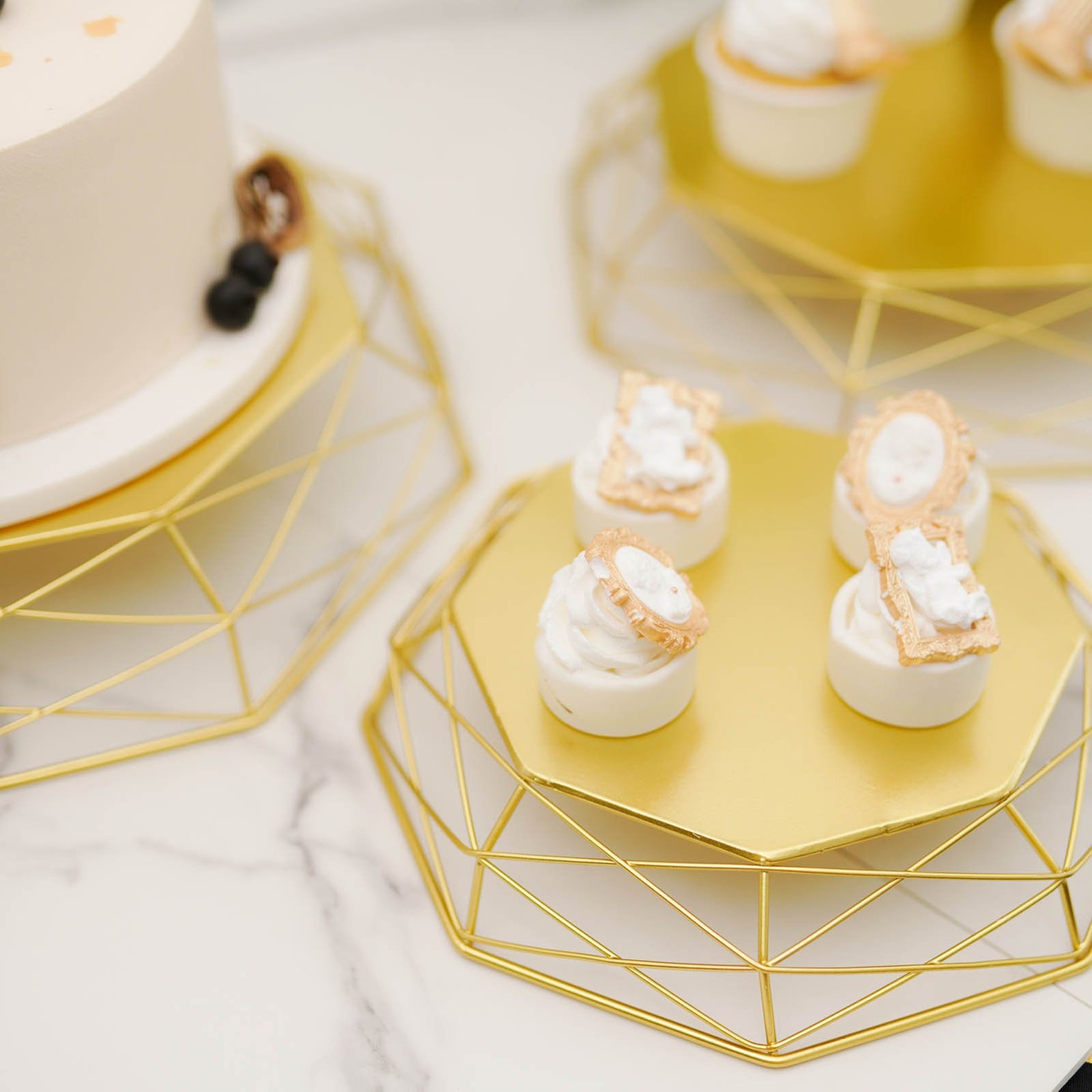 Gold Geometric Cake Stand Set, Cake Riser, REVERSIBLE Dessert Display ...