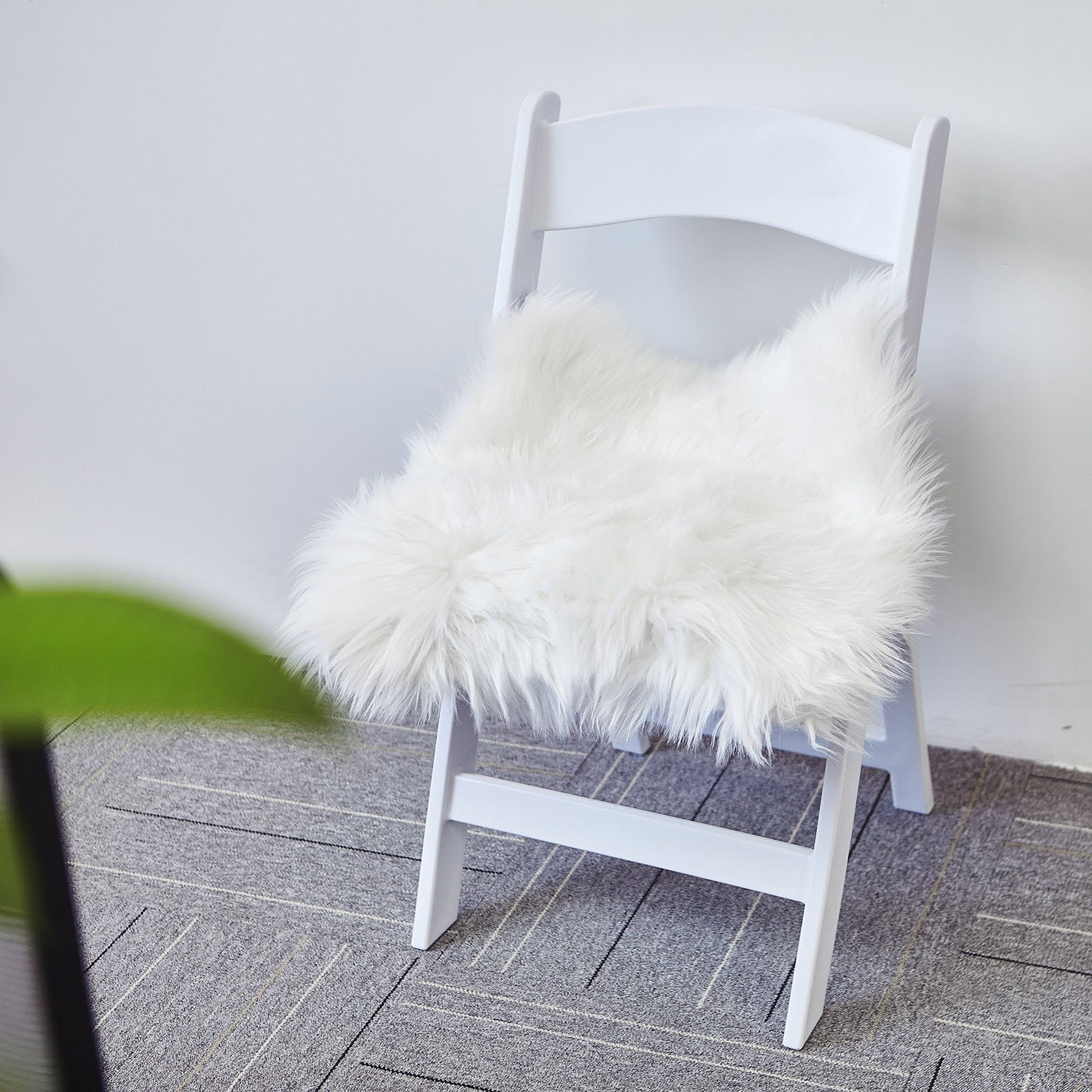 White Faux Fur Chair Cushion, 3" Padded Chair Cushion, Soft Square Fur ...