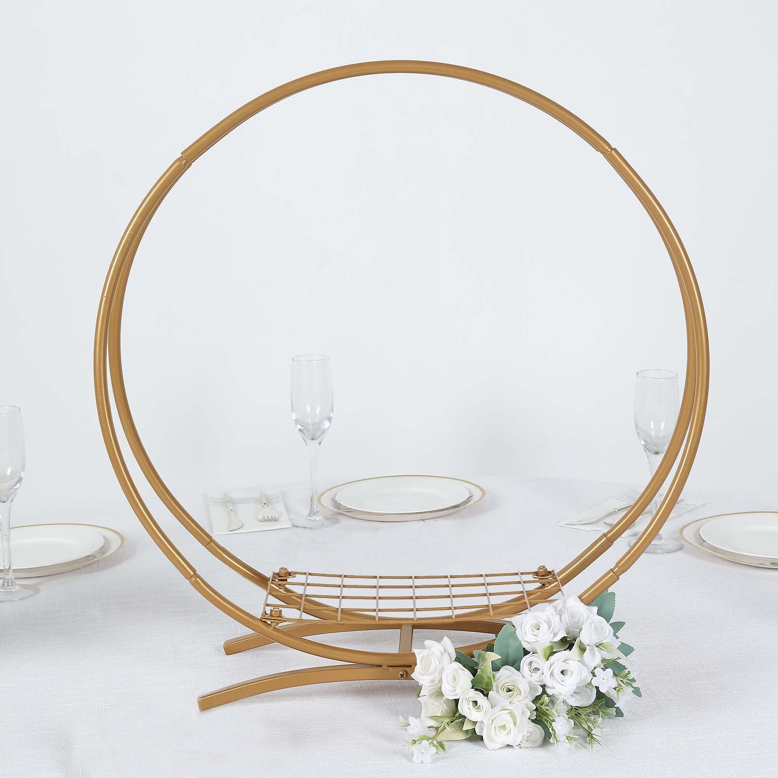 24" Gold Metal Double Hoop Flower Frame Table Centerpiece, Wedding Cake ...