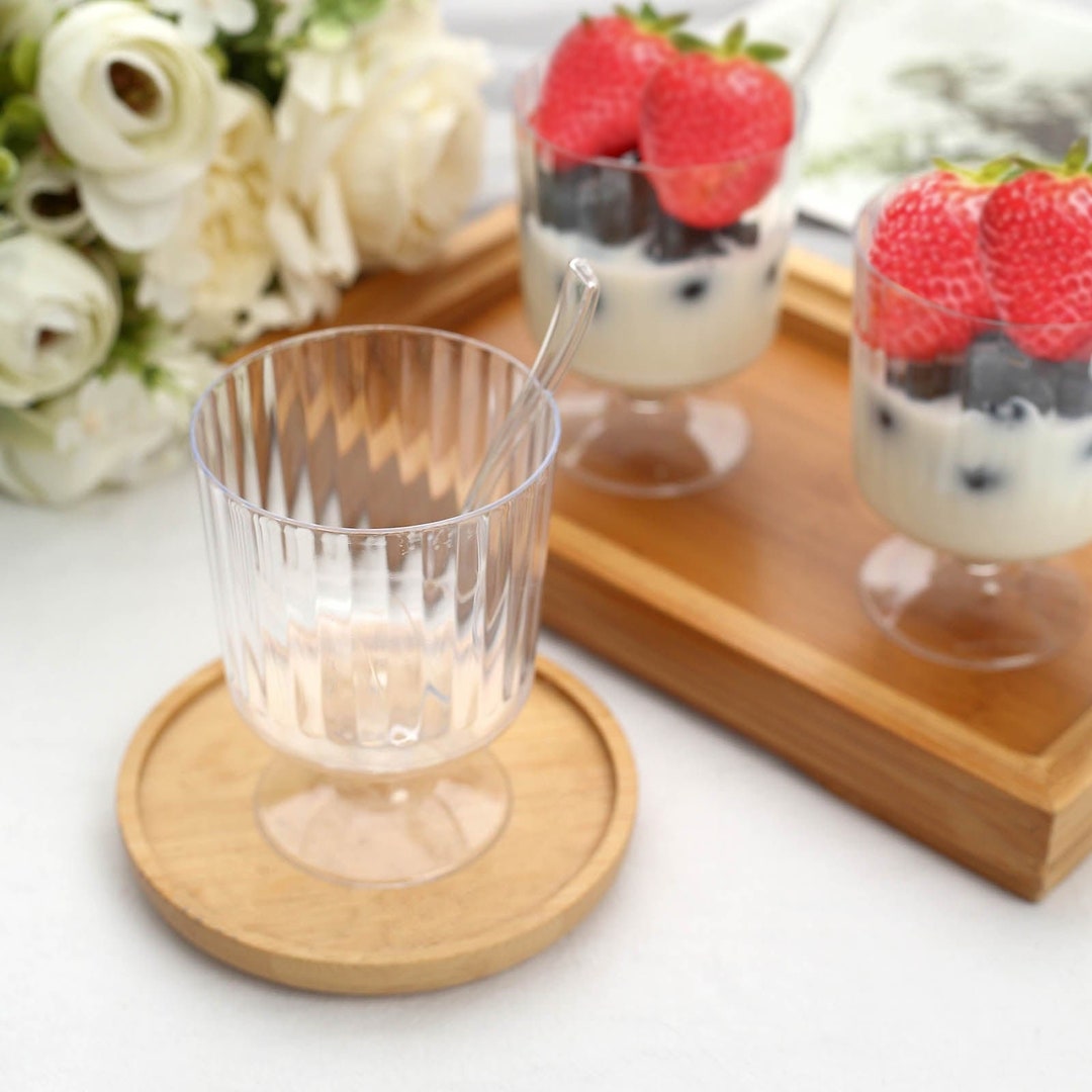 24 Pack | Clear Mini Ribbed Plastic Dessert Cups With Spoons ...