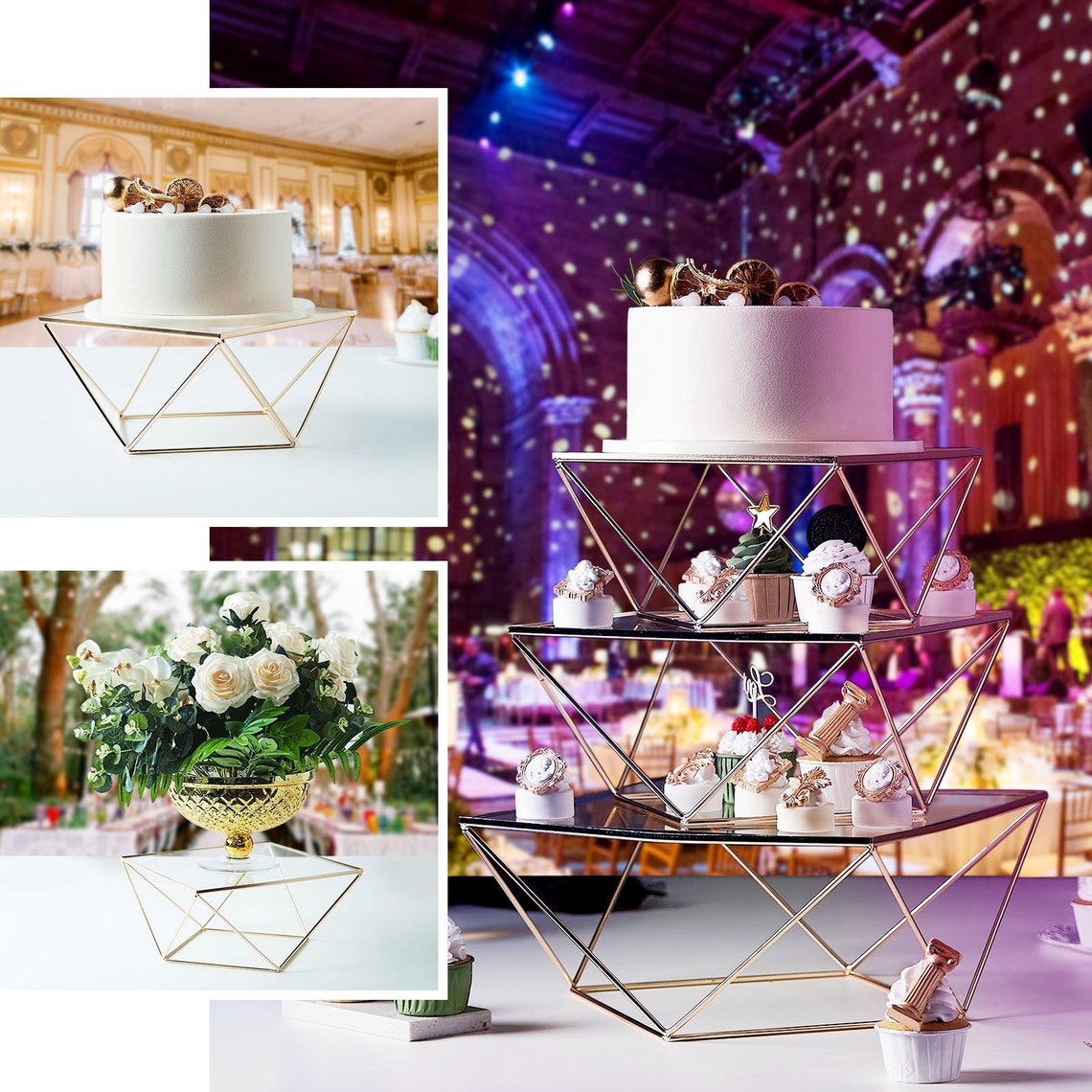 12 Geometric Cake Stand Gold Display Riser Metal Cake - Etsy