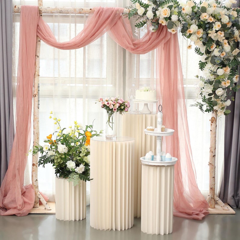 24" Ivory Wedding Props Stage Origami Round Pillar Set Baby Shower ...