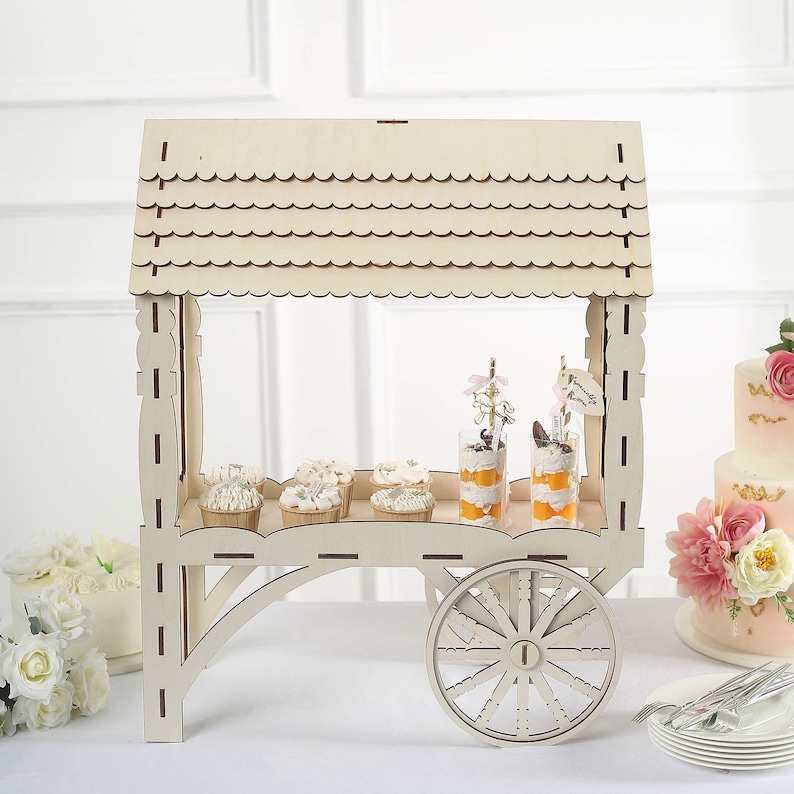 25" Mini Natural Wooden Candy Cart Sweet Stall Display Stand, Wooden ...