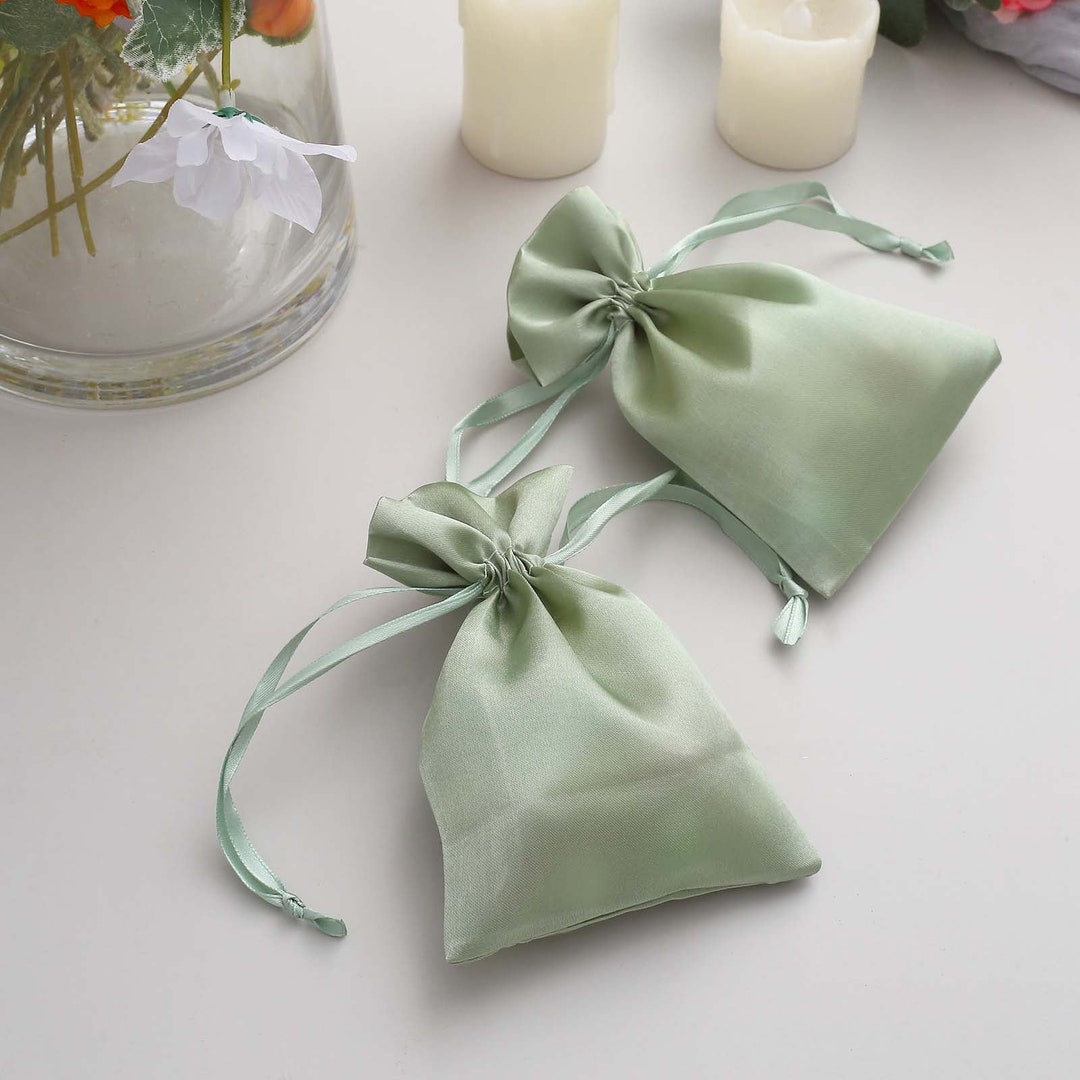 12 Pack | 4”x6” Sage Green Satin Favor Bags, Drawstring Pouch, Wedding ...
