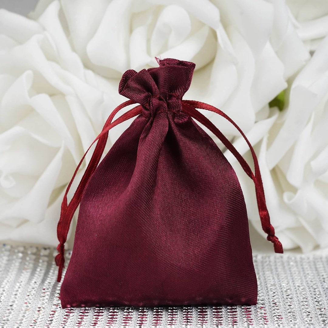 12 Pack | 3”x4” Burgundy Satin Favor Bags, Drawstring Pouch, Wedding ...