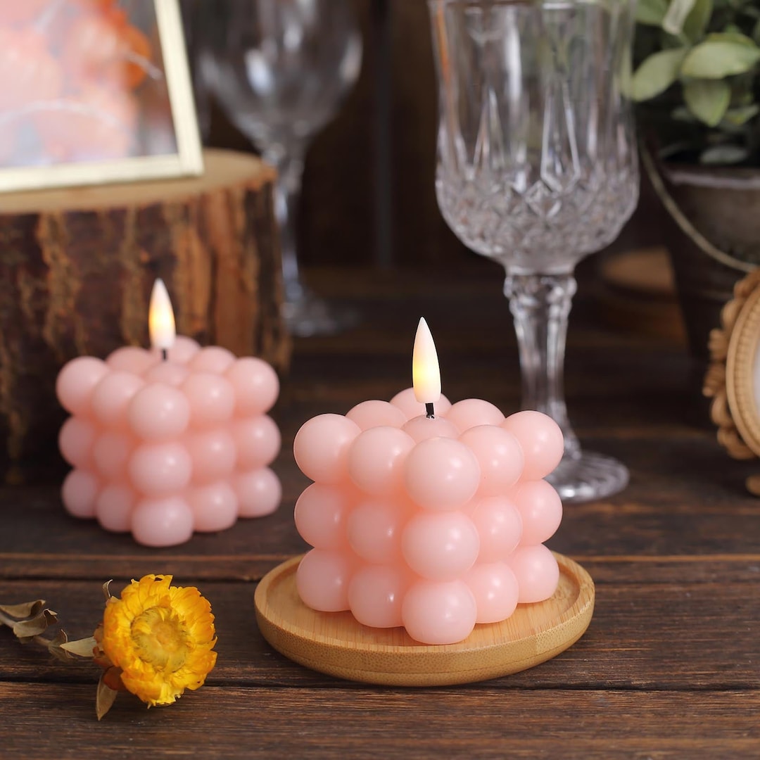 2 Pack 2 Blush Rose Gold Flameless Decorative Bubble Candles, Warm ...