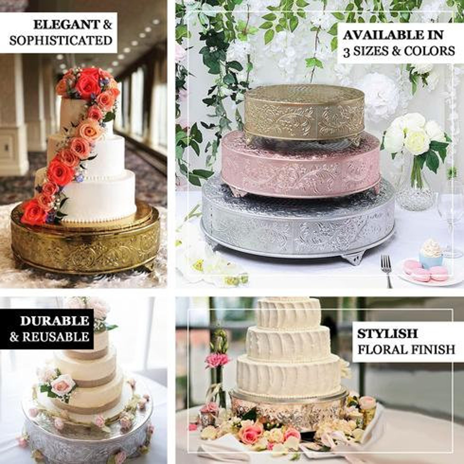 22" Embossed Round Cake Plateau, Silver Cake Stand, Metal Cake Stand ...