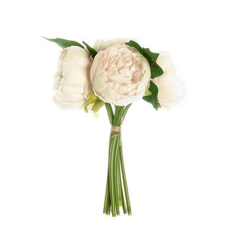 10" Beige Silk Peony Bouquet Artificial Flowers, Wedding Flowers Faux ...