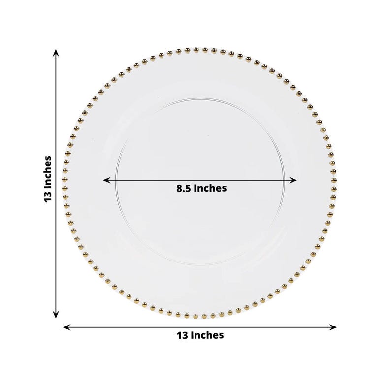 10-pack Economy Plastic Charger Plates 13" Round Clear With Gold Beaded ...