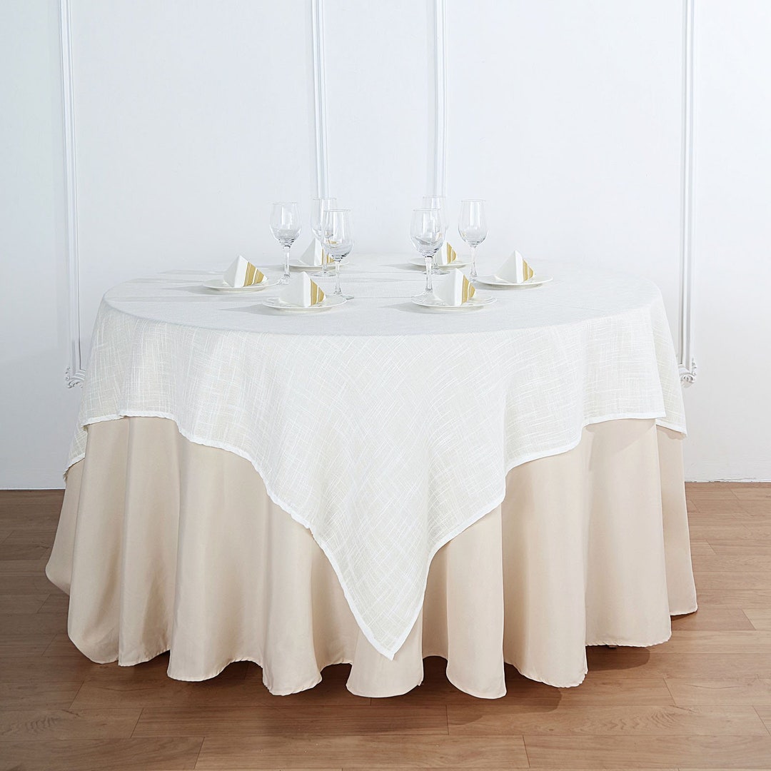 72x72 White Premium Faux Table Linen, Faux Burlap Overlay, Square Table ...