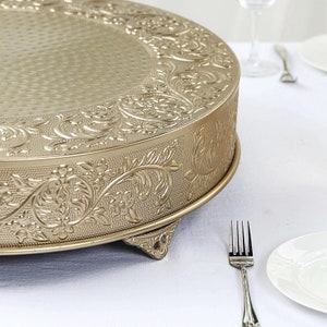 22" Embossed Round Cake Plateau, Gold Cake Stand, Metal Cake Stand ...