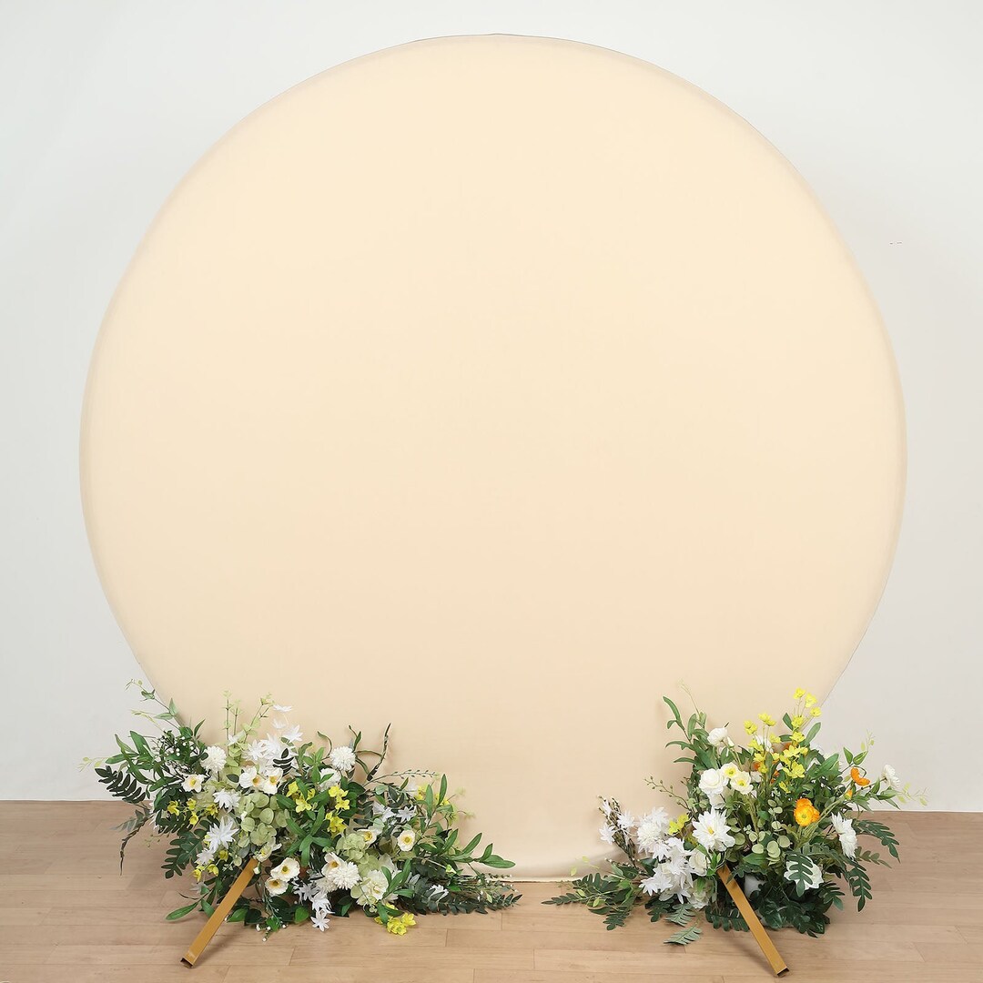 7.5ft Matte Beige Round Spandex Fit Wedding Round Backdrop Stand Cover ...