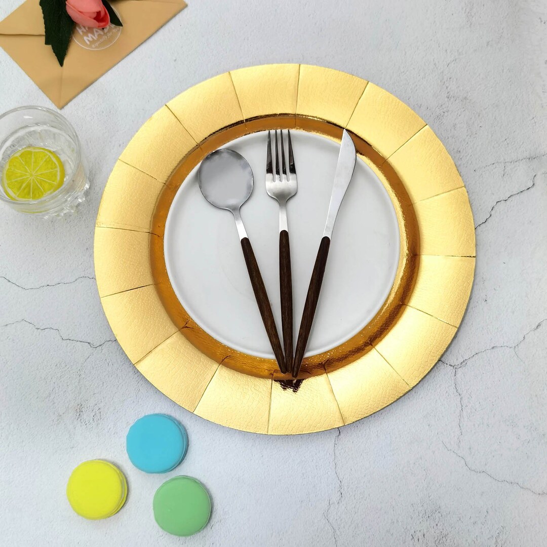 10 Pack | 13" Disposable Charger Plates, Leathery Texture Designed ...