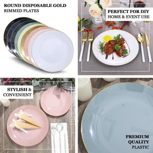 10 Pack | 10" Glossy Navy Blue Round Plastic Dinner Plates With Gold ...