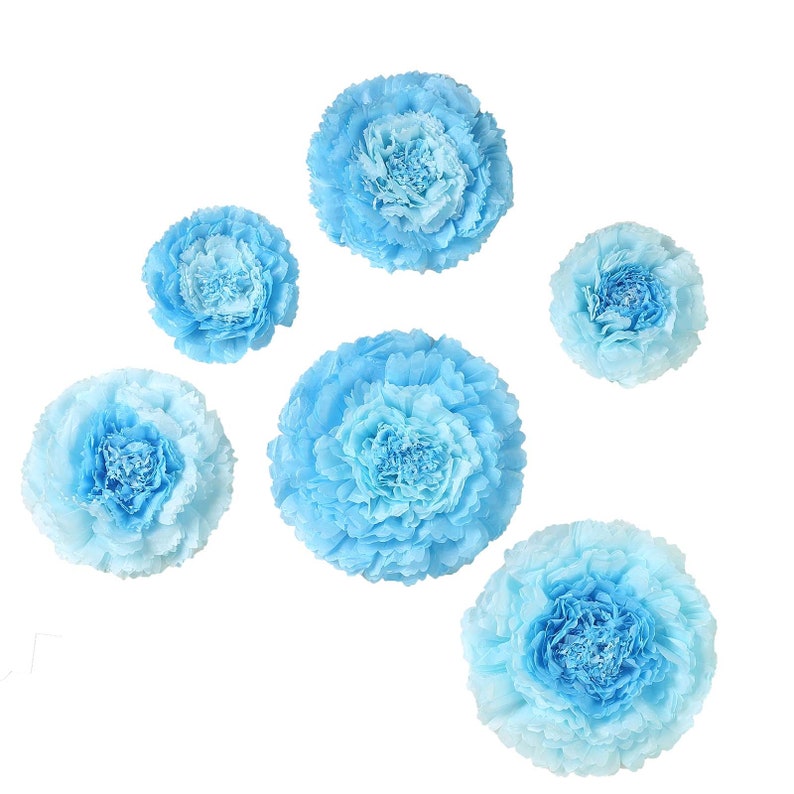 6 Multi Size Pack | Carnation Aqua Blue Dual Tone 3D Wall Flowers Giant ...