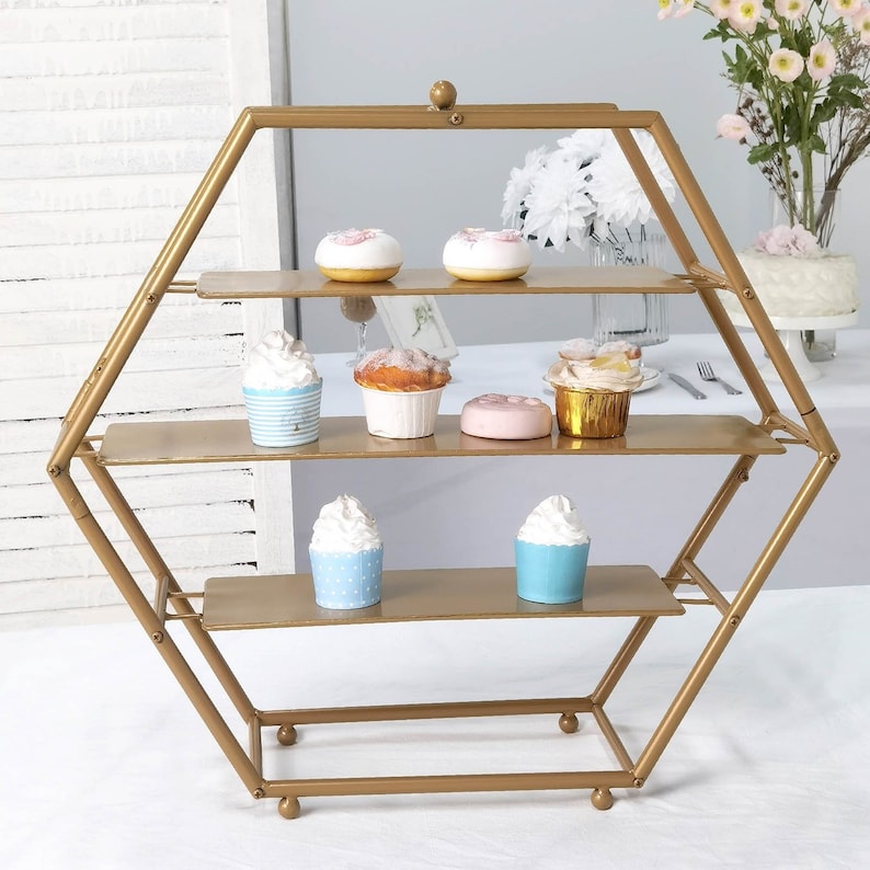 21 3 Tier Gold Cupcake Stand Cupcake Holders Hexagon - Etsy