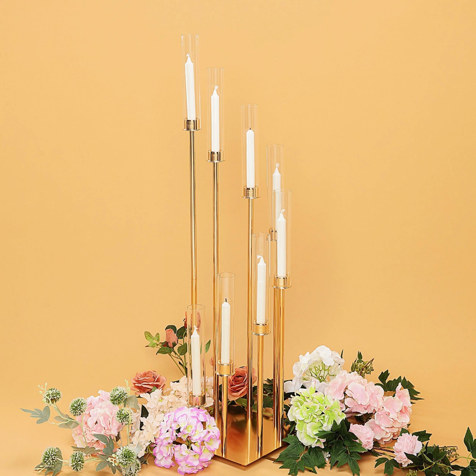41" | 8 Arms Gold Cluster Candle Holder With 8 Glass Shades, Large ...