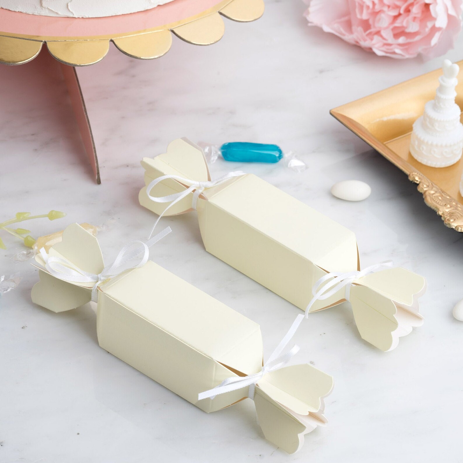 25 Pack Ivory Candy Shape Favor Boxes With Satin Ribbon - Etsy