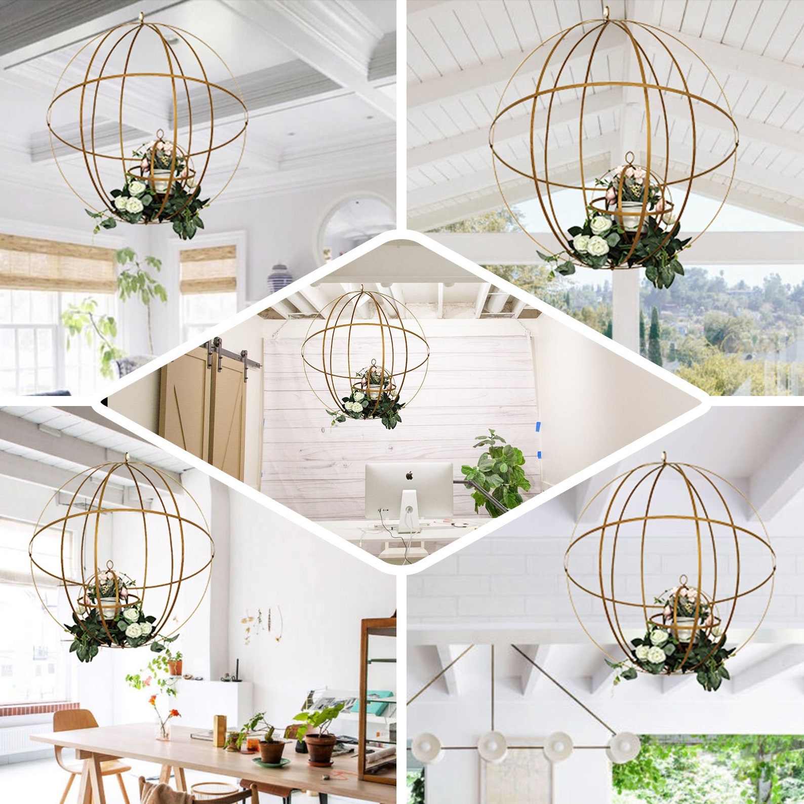18" Gold Wrought Iron Folding Sphere Round Hoop Centerpiece or Hanging ...