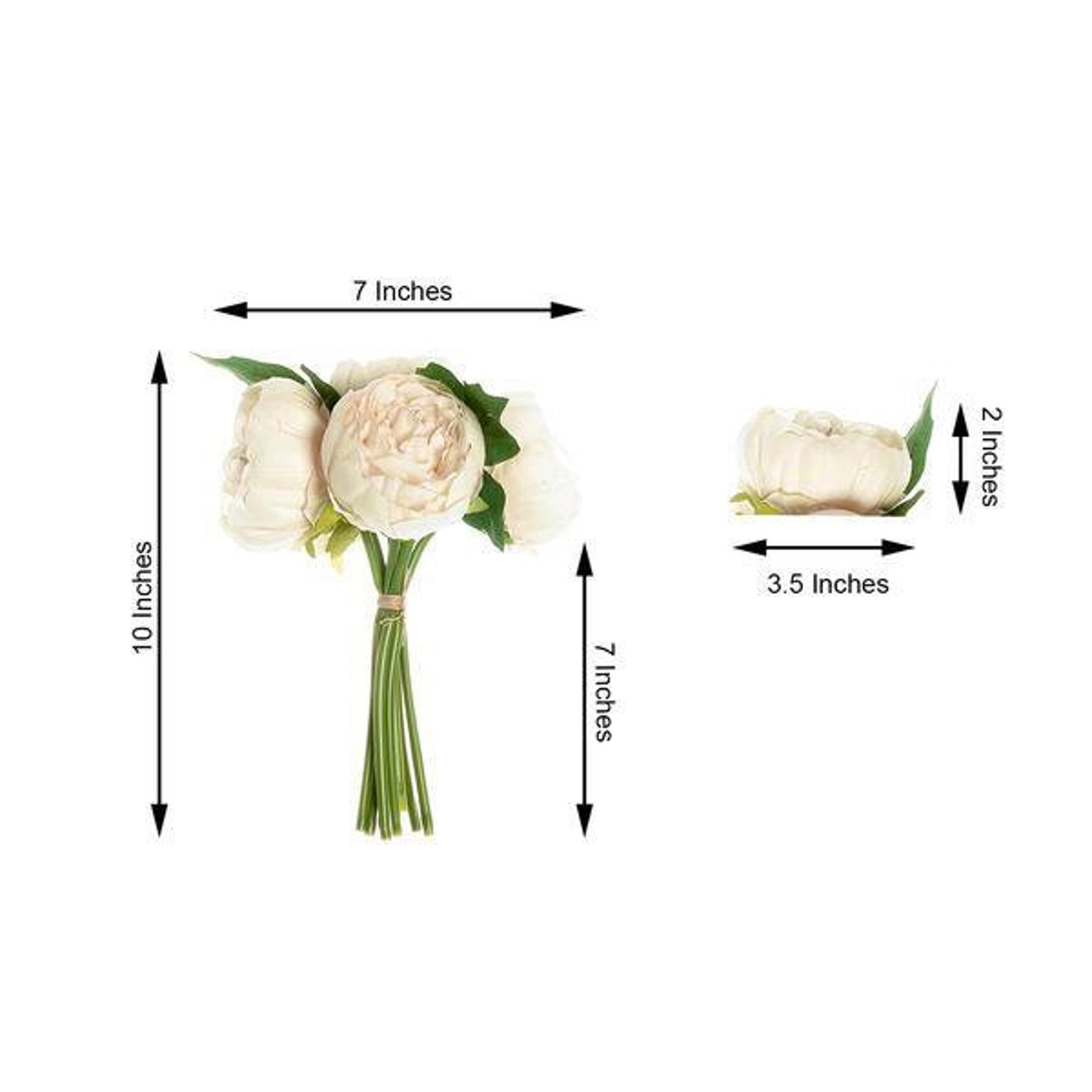 10" Beige Silk Peony Bouquet Artificial Flowers, Wedding Flowers Faux ...