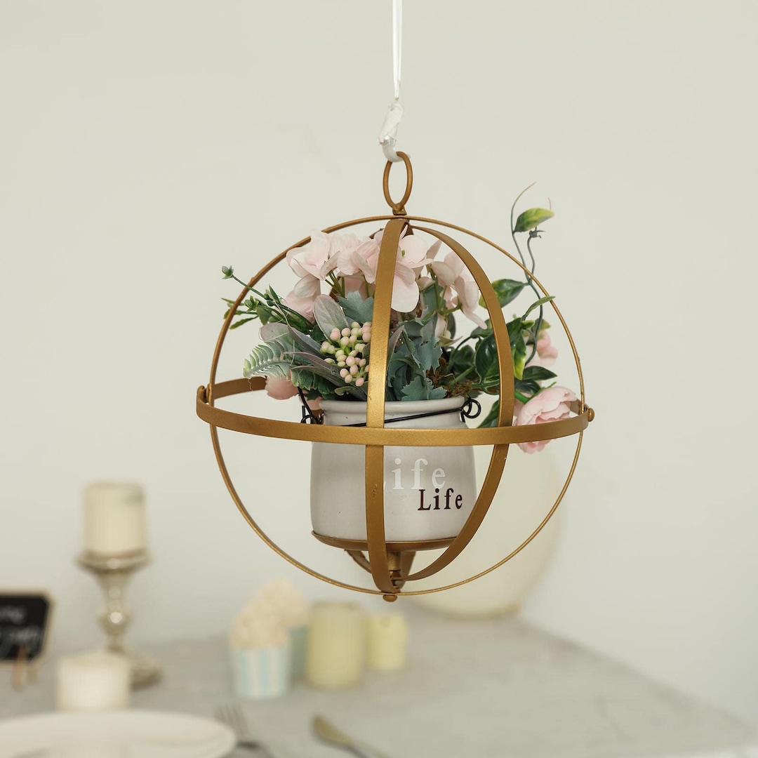 8 Gold Wrought Iron Folding Sphere Round Hoop Centerpiece or Hanging ...