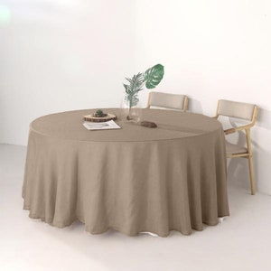120" Taupe Premium Faux Linen Round Tablecloth, Wrinkle Resistant Table ...