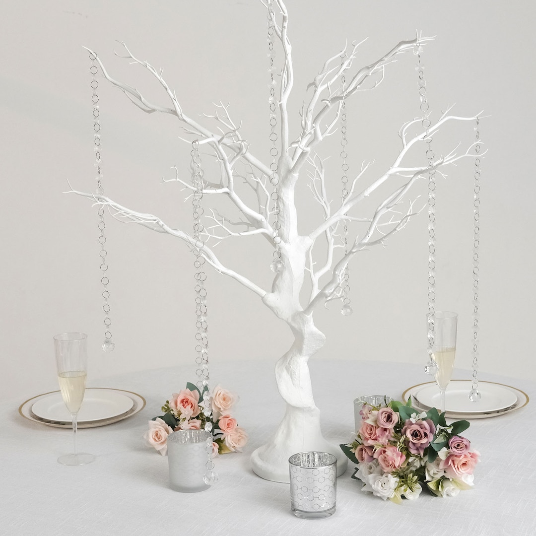 34'' White Manzanita Centerpiece Tree + 8pcs Acrylic Chains, Table ...