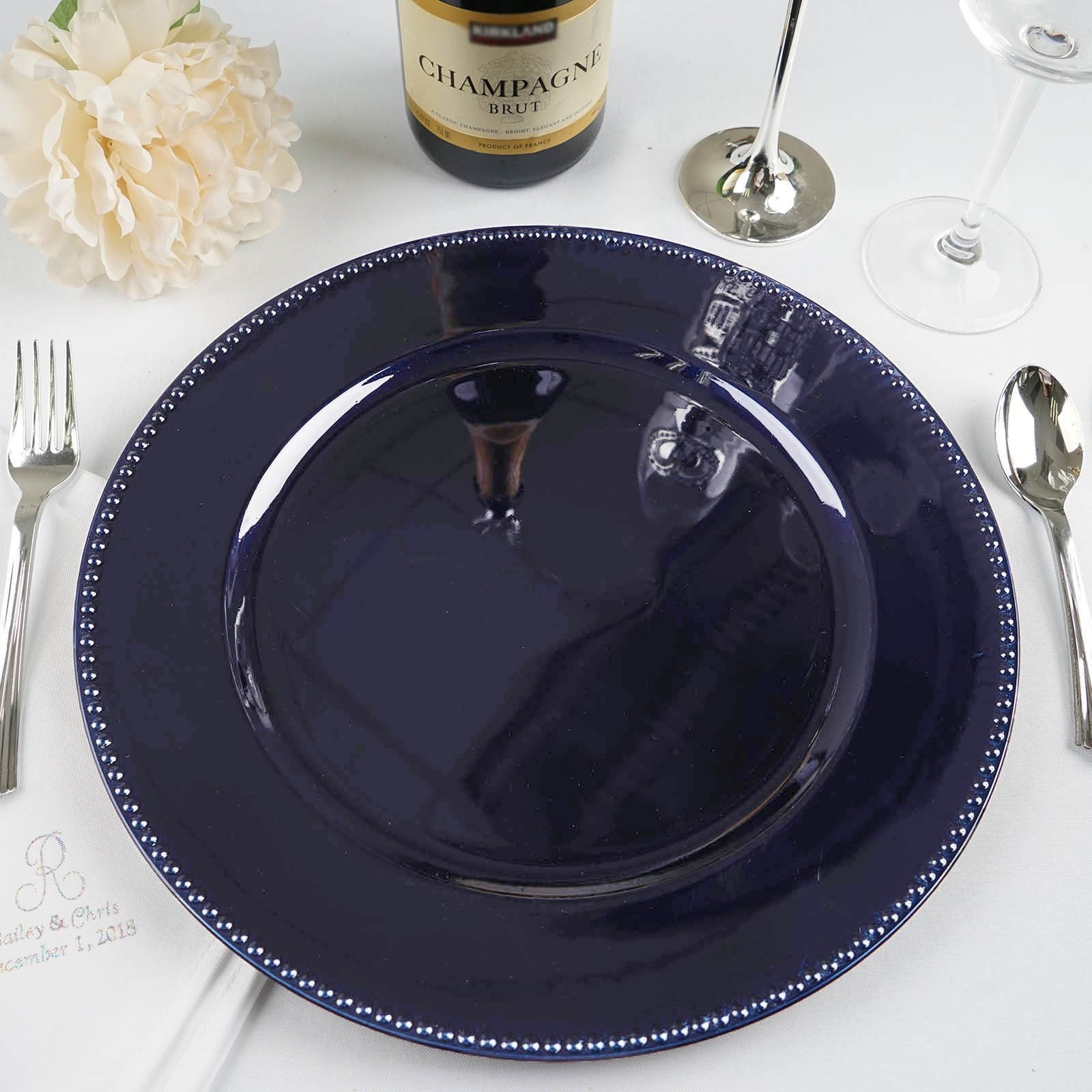 Set of 6 13 Navy Blue Beaded Acrylic Charger Plates - Etsy