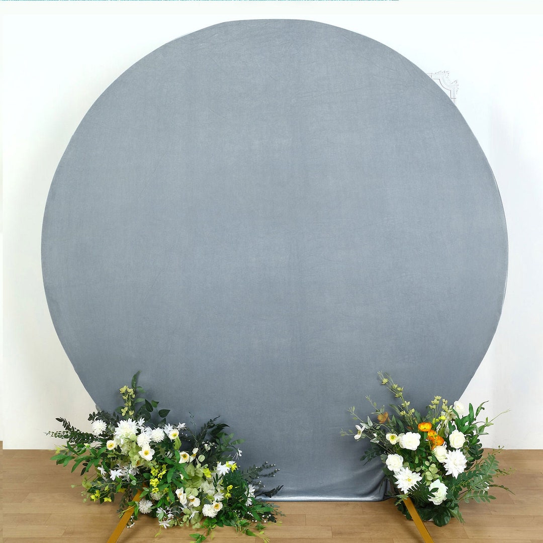 7.5ft Dusty Blue Soft Velvet Fitted Round Wedding Arch Cover, Backdrop ...
