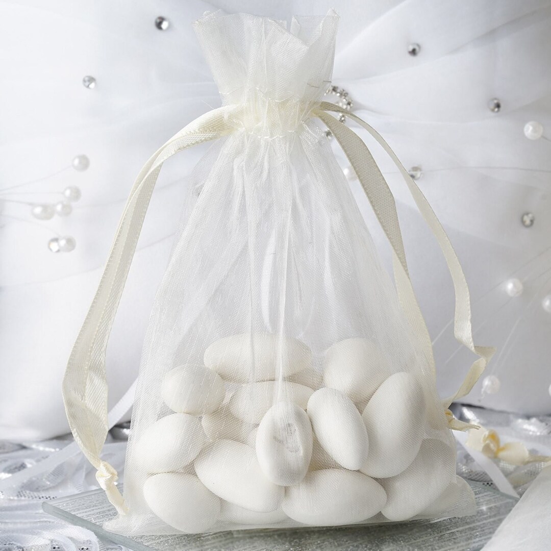 10 Pack | 4"x6" Ivory Organza Bags, Drawstring Pouch, Wedding Party ...