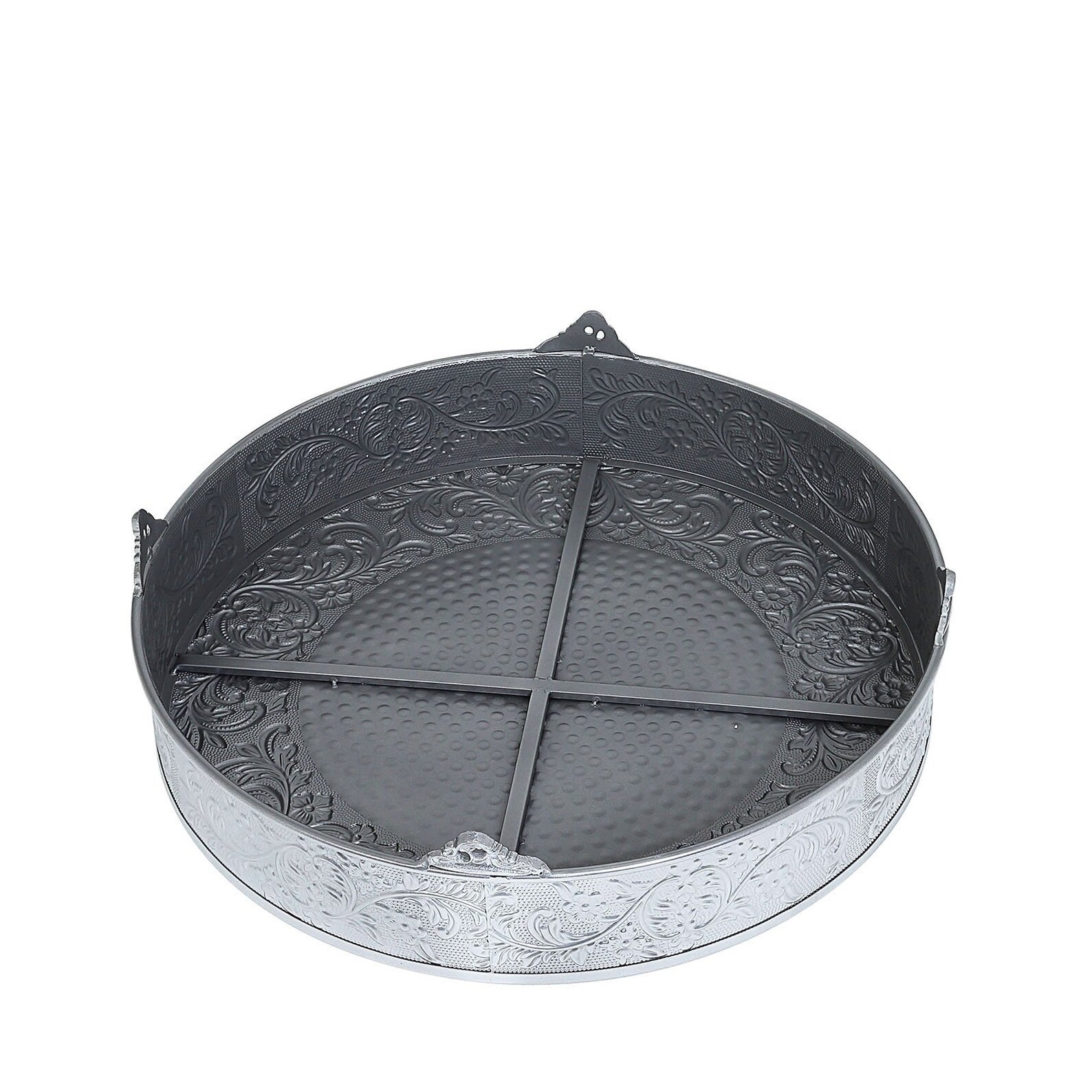 22" Embossed Round Cake Plateau, Silver Cake Stand, Metal Cake Stand ...