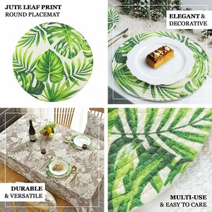 4 Pack | 15" Round Table Placemats, Green Tropical Leaf Woven Cotton ...