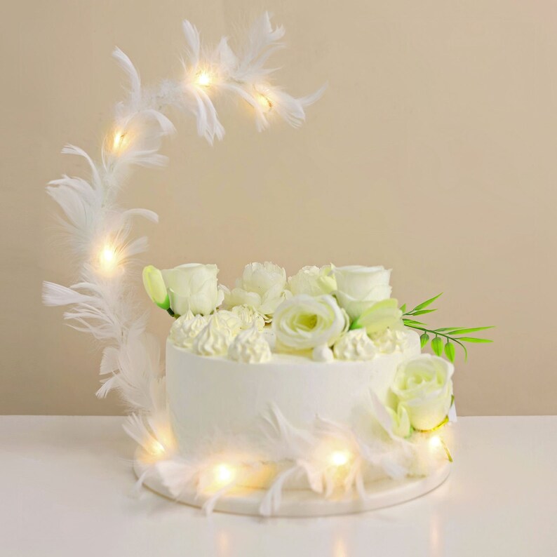 Real Feather LED Wedding Cake Topper LED Light up Cake - Etsy
