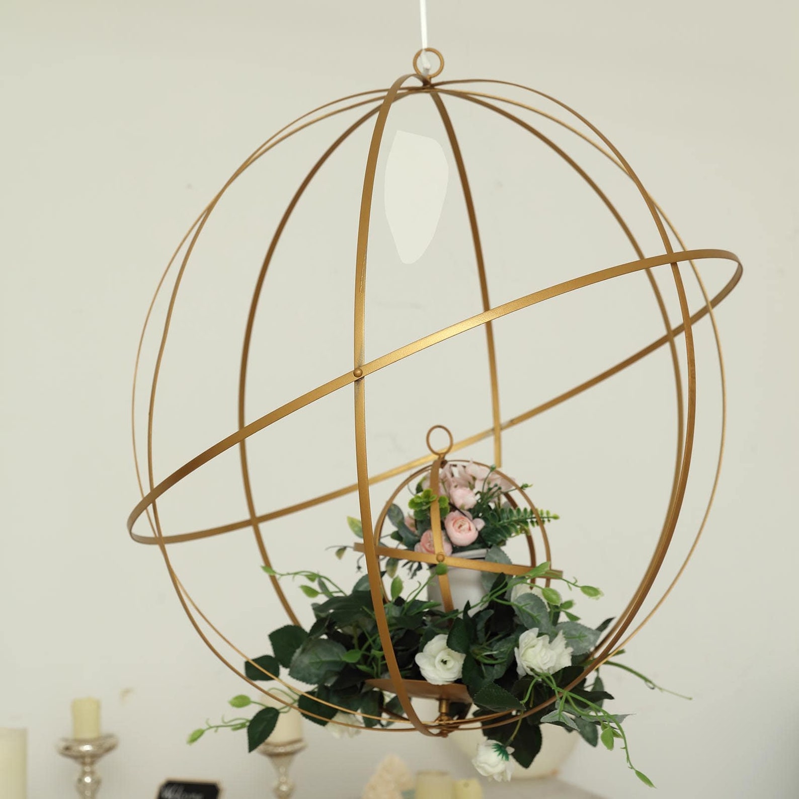 18" Gold Wrought Iron Folding Sphere Round Hoop Centerpiece or Hanging ...